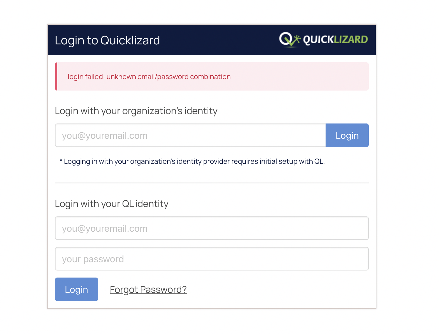 Login issues – Quicklizard